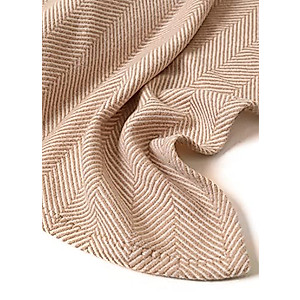 CURATED & COZY 100 Percent Wool Tan and Ivory Soft Herringbone Throw Blanket 53''x69'' (Tan and Ivory), 1HDBKHER003