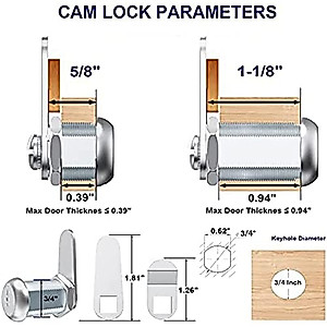 PRIZOM 6 Pcs Mailbox Lock, 5/8Inch Cabinet Locks and Cam Locks for Toolbox Keyed Alike, Secure Drawer and File Cabinet