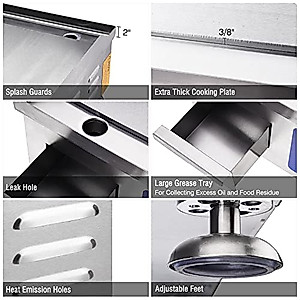 WeChef 14" Electric Countertop Griddle Stainless Steel Adjustable Temp Control Commercial Restaurant Grill 1500W