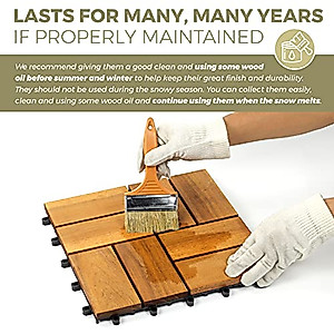 Wood Interlocking Flooring Tiles (Pack of 10, 12" x 12"), Solid Wood Acacia Deck Tiles Interlocking, Patio Tiles Outdoor Interlocking Waterproof All Weather (8 slat, Natural Color)