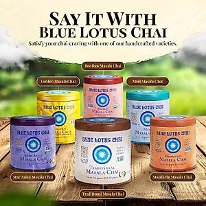 Blue Lotus Chai - Traditional Masala Chai - Makes 100 Cups - 3 Ounce Masala Spiced Chai Powder with Organic Spices - Instant Indian Tea No Steeping - No Gluten
