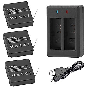 3x1350mAh Action Camera Batteries Rechargeable Compatible with Victure AC940/AC960,Campark V40,PG1350 Replacement Battery with USB Charger