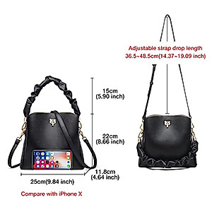 FOXER Women's Leather Shoulder Black Handbags, Purses for Women Crossbody Bag, Tote Bag Cute Split Cowhide Quilted Shoulder Purses (Black)