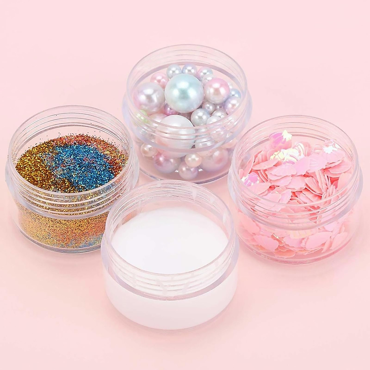 24 Pcs 15ml/0.5oz​ Cosmetic Jars with Lids,Plastic Jars Round Clear Cosmetic Container Jars with White Lids, Plastic Slime Jars for Beauty Product, Lotion, Cream, Travel Storage (White Lid)