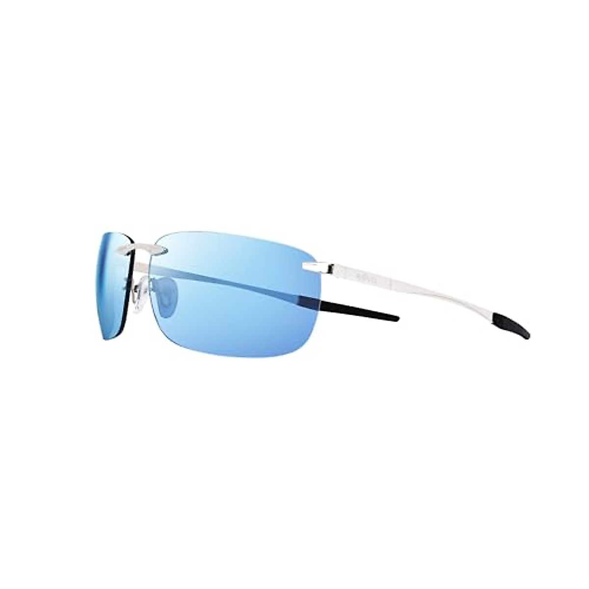 Revo Sunglasses Descend Z: Polarized Rimless Lens with Stainless Steel Arms, Satin Chrome Frame with Blue Water Lens