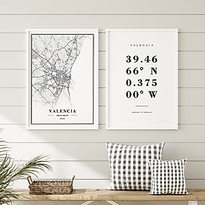 Dear Mapper Valencia Spain View Abstract Road Modern Map Art Minimalist Painting Black and White Canvas Line Art Print Poster Art Print Poster Home Decor (Set of 3 Unframed) (16x24inch)