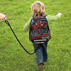 Glaphy Monster Truck Red Backpack for Kids, Boys and Girls, Toddler Backpack for Daycare Travel School, Preschool Bookbag with Chest Strap
