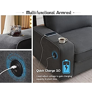HOWE Sofa, 89 inch Modern Sofa Couch with USB Charging Ports & Cup Holders, Comfy Sofa- Deep Seat Couch for Living Room (Charcoal Grey Chenille)