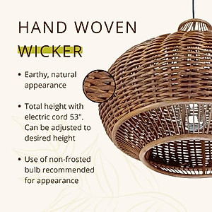 KOUBOO 1050064 Handwoven Wicker Pear Pendant lamp, 18" x 18" x 15", Rustic Brown