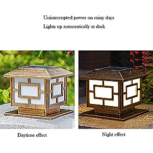 CZLZY Solar Outdoor Pillar Light Bronze Square Waterproof IP65 Column Lamp Exterior Rainproof Aluminum Acrylic Lampshade Post Lanterns Villa Garden Park Balcony Gate Street Lighting