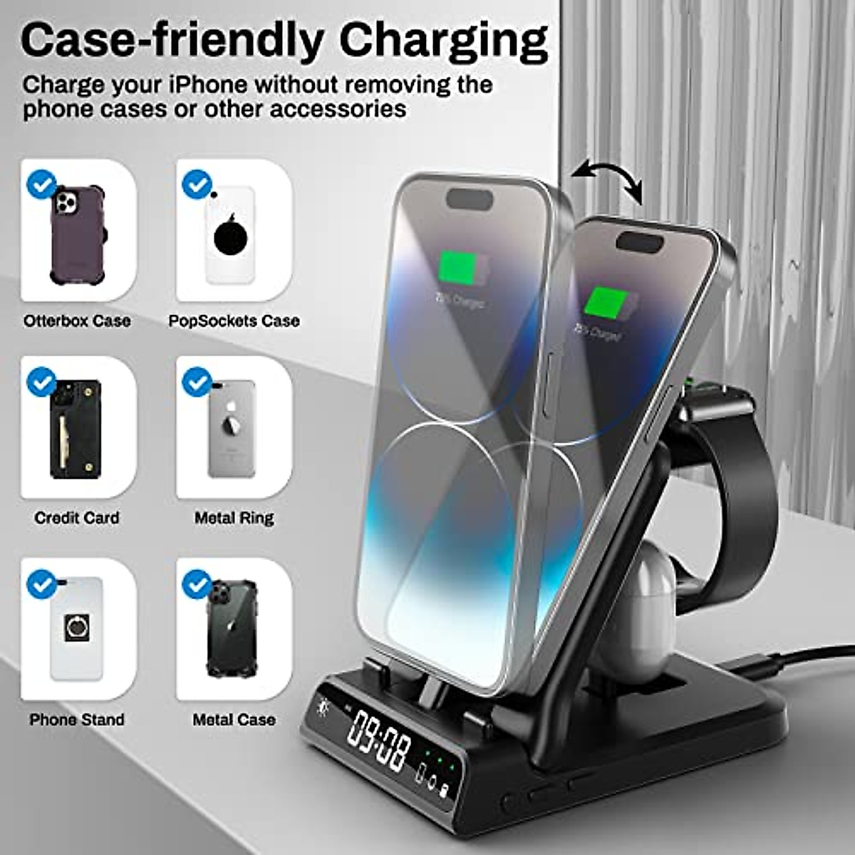 SwanScout Fast Charging Station for Apple Devices, 25W 3 in 1 Charging Station Compatible with Apple Watch Series 8/7/6/5/4, for iPhone 14/13/12/11 Series/XS/SE/8/7/6 & Air pods Pro 2/Pro/3/2