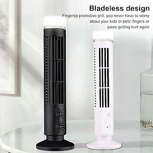HURRISE Bladeless Tower Fan, Oscillating Fans Standing Fans for Indoors 90 Degree Oscillating Quiet Portable USB Desk Fan with Light for Home Bedroom Office (Black)