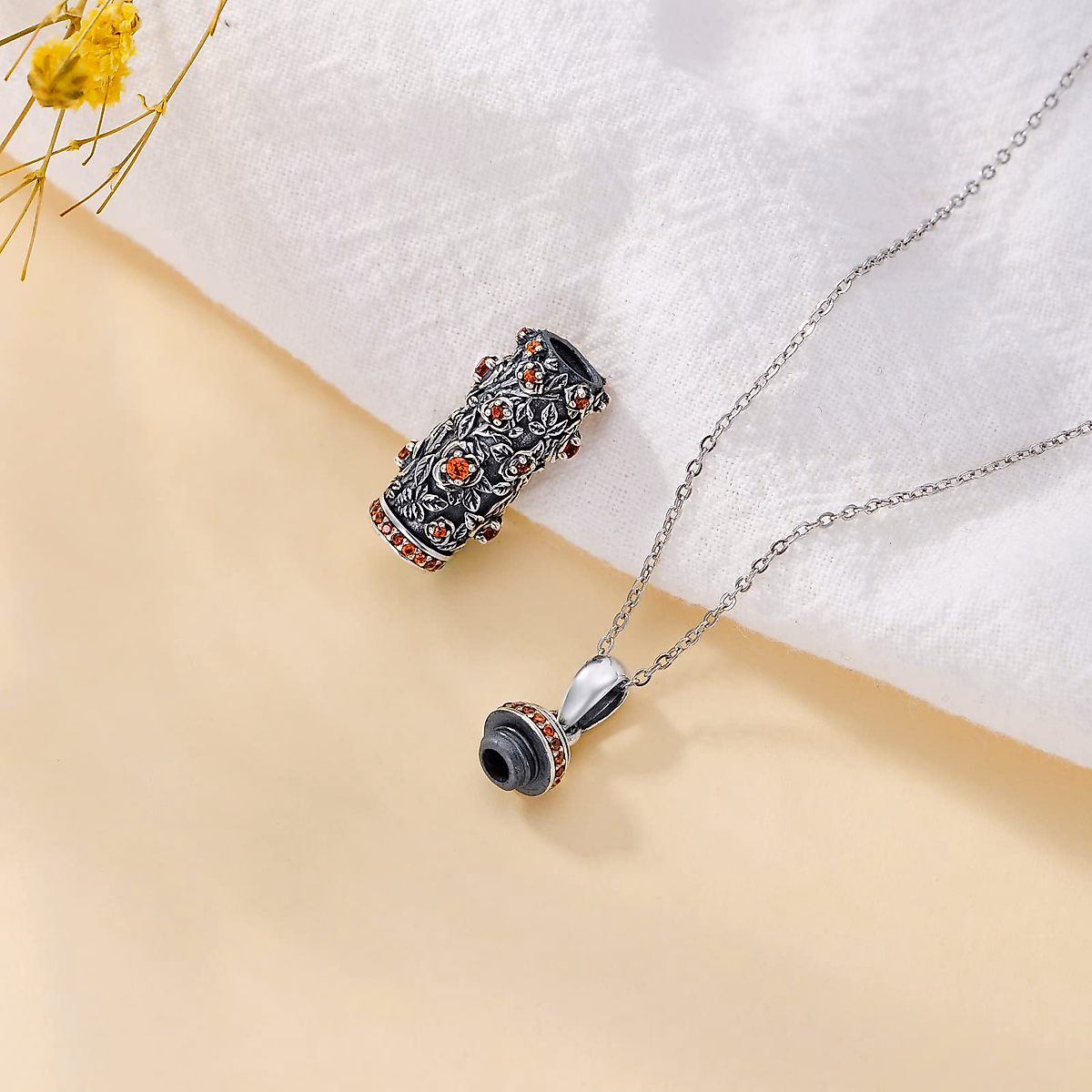 TOUPOP Christmas Memorial Gifts Rose Urn Necklace for Human Ashes for Women Rose Cremation Jewelry 925 Sterling Silver Ashes Keepsake Cylinder Bereavement Funeral Memorial Gifts for Mom Dad