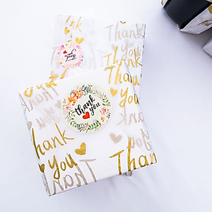 MR FIVE 50 Sheets White with Metallic Gold Thank You Tissue Paper Bulk,20" x 14",Thank You Tissue Paper for Packaging,Gift Bags,Metallic Gold Tissue for Graduation,Birthday,Thanksgiving