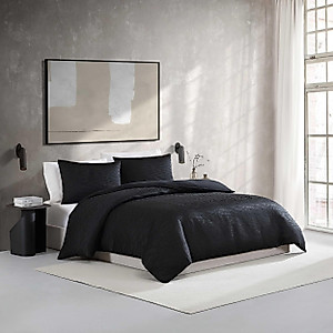 Vera Wang - King Duvet Cover Set, Luxury Textured Weave Bedding with Matching Shams, Ideal for All Seasons, Oeko-Tex Certified (Illusion Black, King)