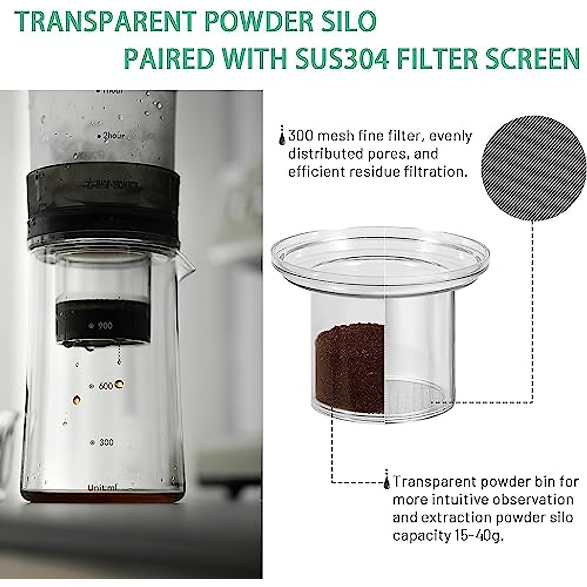 MHW-3BOMBER Cold Drip Coffee Maker Iced Brew Dripper Coffee Maker With Adjustable Water Flow Dutch Coffee,Borosilicate Glass 600ML 2-4Cup ID5900