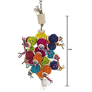 Birds LOVE Natural Foraging Bird Cage Toy Colorful w Vine Balls Wood Paper Rope Lots of Fun to Chew for Large Birds Macaws Cockatoos
