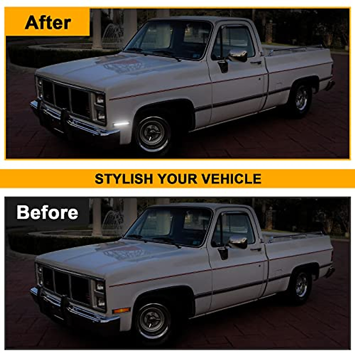 Mynoway Front LED Side Marker Lights Replacement for C/K C1500 C2500 C3500 C10 C20 C30 Suburban Blazer Jimmy Pickup 1981-1991, 2 PCS Driver & Passenger Side Fender Turn Signals White Lamp, Smoked Lens