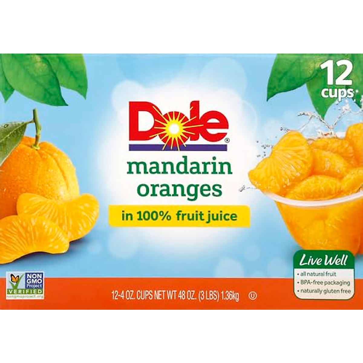 Dole Fruit Bowls Mandarin Oranges in 100% Juice Snacks, 4oz 12 Total Cups, Gluten & Dairy Free, Bulk Lunch Snacks for Kids & Adults