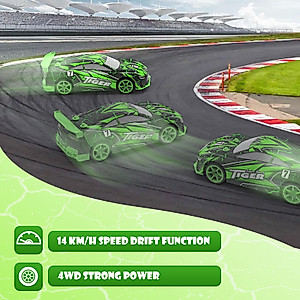 FLYNOVA 4WD RC Drift Car,Light Up Racing Toys for Kids Age 6 7 8 9 10-12,14 KM/H High Speed Vehicle,Easter Thanksgiving Christmas Birthday Fun Gifts for Boys Girls Teens