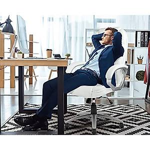 Ergonomic Office Chair, Height Adjustable Pu Leather Office Chair with Padded Armrests and Lumbar Support, 250 Lbs Heavy Duty Swivel Desk Chair Computer Chair for Men Women, Desk Chairs with Wheels