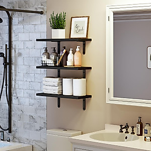 Fixwal Floating Shelves for Wall, 4 Sets Wall Shelves Farmhouse Wood Wall Shelf Wall Mounted Floating Shelves for Bedroom Decor, Bathroom Storage, Book Shelf for Wall - Black