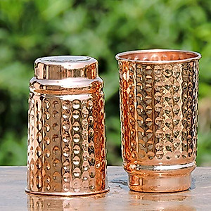 Hammered Pure Copper Tumblers Set of 2, UNLINED, UNCOATED and LACQUER Free | 350 Ml. (11.8 US Fl Oz) Traveller's Copper Cups for Ayurveda Health Benefits