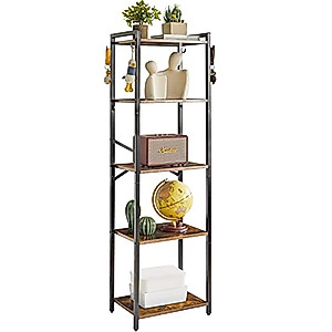 YMYNY Bookshelf, 5-Tier Ladder Shelf Organizer, Narrow Shelving Unit, Corner Storage Racks, Large Capacity Bookcase, for Home Office Living Room Balcony Bathroom, 57.7" H, Metal Frame,UHBC005H