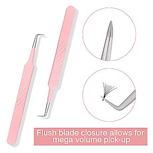 Fiber Tip Lash Tweezers for Eyelash Extensions, Professional 90 Degree Tweezers for Lash Extension Suppliers, Best Pink Tweezers Precision Tool Set(90 Degree)