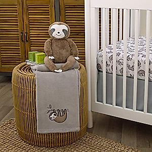 Little Love by NoJo Sloth Let's Hang Out Grey and White Super Soft Plush Baby Blanket with Applique, 30x40 Inch (Pack of 1)