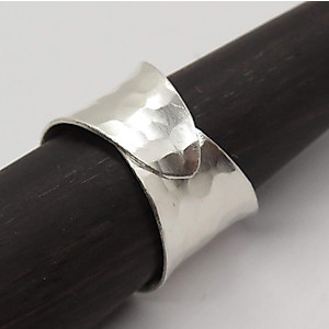 Hammered Sterling Silver Handmade Wide Band Ring, Classic Shiny Finish Wrap Band, Adjustable to Sizes 6-12, Can fit Also as Thumb ring, Gift for Her
