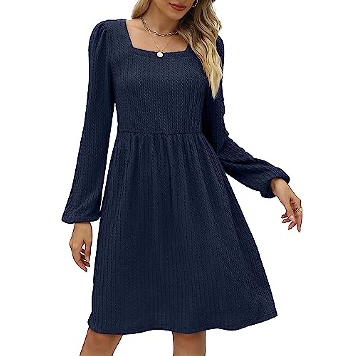 WEESO Winter Dresses for Women Long Sleeve Sweater Dresses Knee Length M A-Navy Blue
