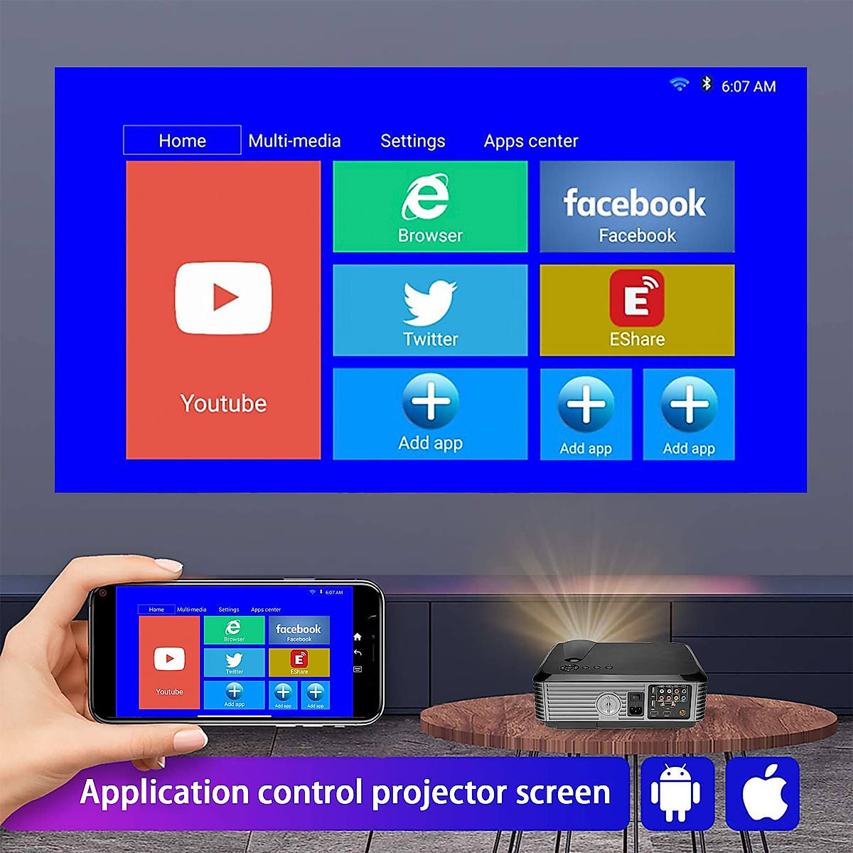 5000 Lumens Projector,1080p Native Projector with WiFi and Bluetooth, Home Theater Projector with HDMI USB VGA AV, Projection Size 50"-200", Compatible with Smartphone Tablets Game Consoles TV Stick