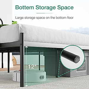 Novilla Queen Bed Frame with Headboard - 14 Inch Modern Matte Black Metal Platform Bed Frame Heavy Duty Slats Support, No Box Spring Needed, Noise-Free