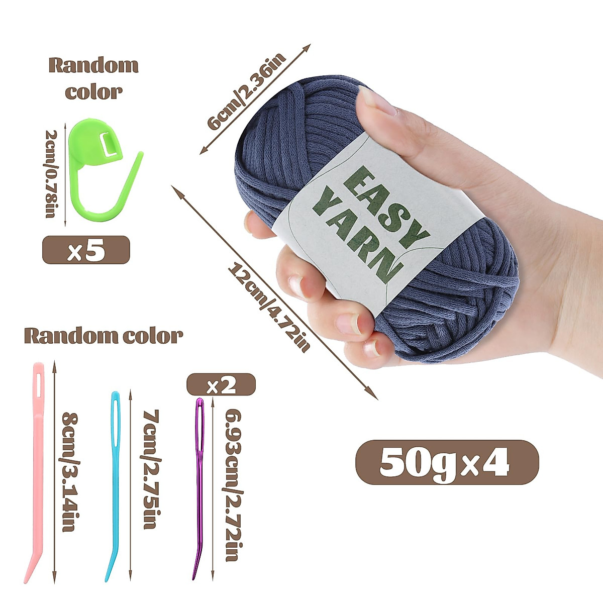 4x50g Yarn for Crocheting and Knitting, 4x80m (87yds) Beginner Crochet Easy Cotton Yarn with Easy-to-See Stitches, Worsted-Weight Medium #4 - Cotton-Nylon Blend Blue