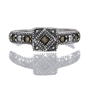 Petite Light Weight Square Sterling Silver Marcasite Ring Size 7(Sizes 6,7,8,9)