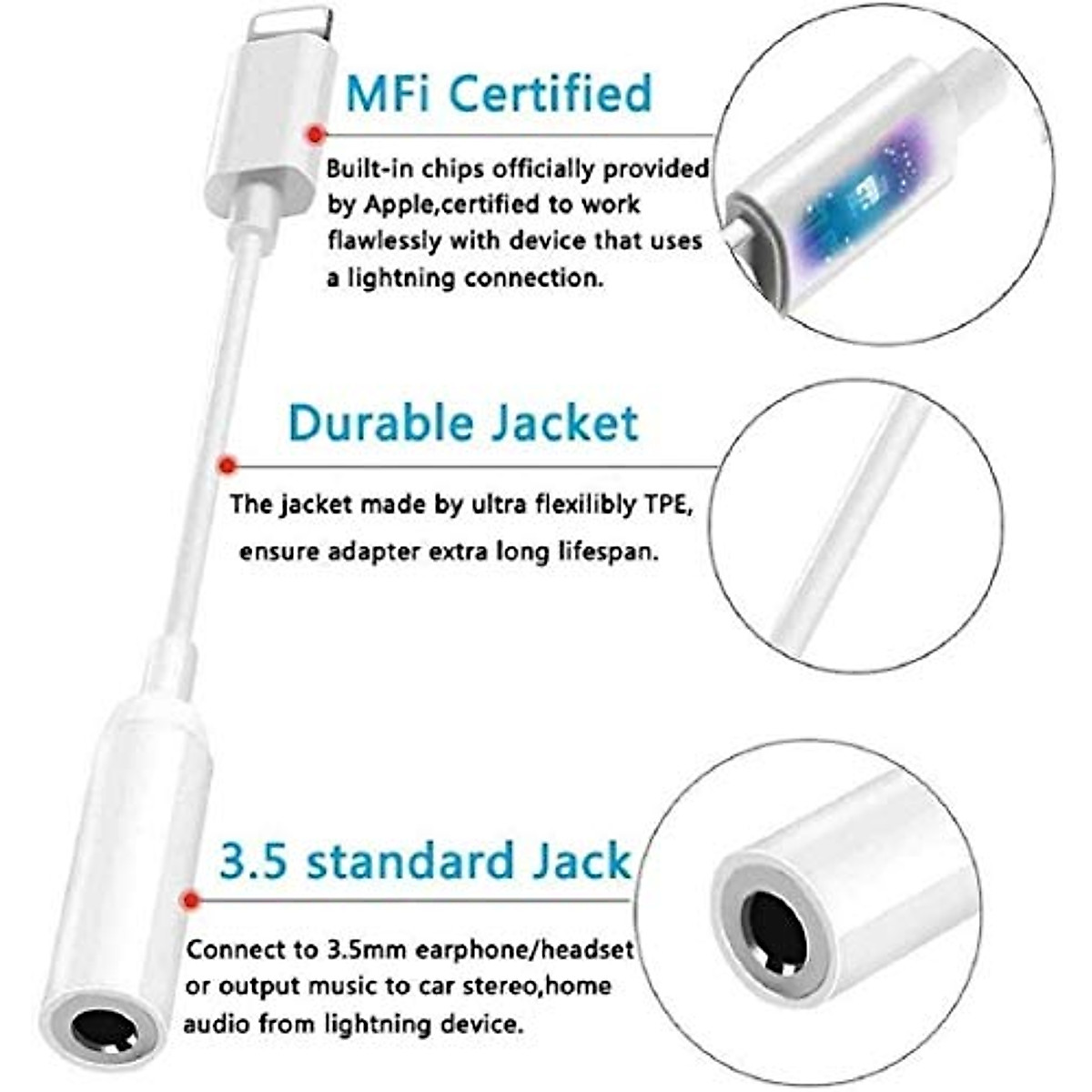 [Apple MFi Certified] Lightning to 3.5mm AUX Headphone Jack Adapter, 2 Pack iPhone 3.5 mm Headphone Audio Stereo Connector Compatible for iPhone 12/11/XS/XR/X 8 7/iPad, Support Call + Volume Control