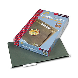 Smead Hanging File Folder with Tab, 1/3-Cut Adjustable Tab, Legal Size, Standard Green, 25 per Box (64135)