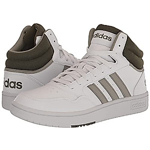 adidas Men's Hoops 3.0 Mid Basketball Shoe, White/Silver Pebble/Olive Strata, 9.5