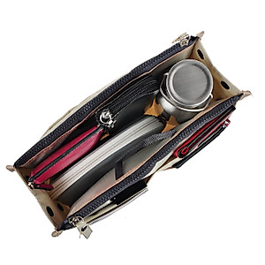 Vercord Updated Purse Handbag Organizer Insert Liner Bag in Bag 13 Pockets Milky Beige Medium