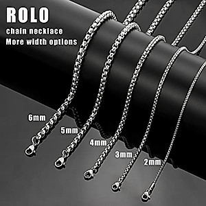 Monily 4mm 22In Square Rolo Stainless Steel Chain Necklace Round Box Necklace Men Women Jewellery