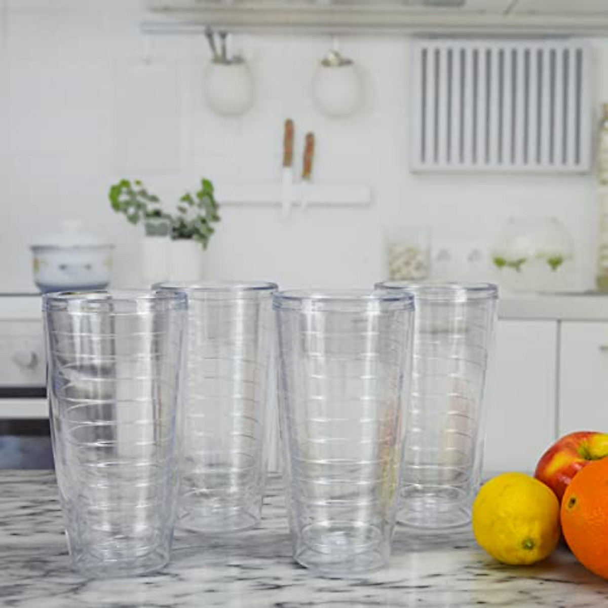 Boston Warehouse Insulated Plastic Tumblers, 24-Ounce, Set of 4, Clear Collection