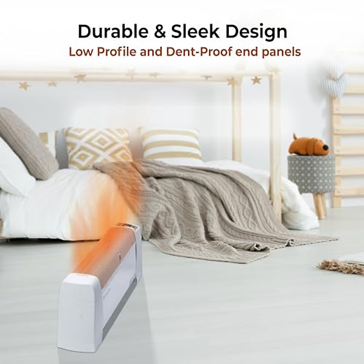 Comfort Zone Baseboard Space Heater with Digital Thermostat, Electric, Dent-Proof End Panels, Overheat Protection, Tip-Over Switch, & Stay-Cool Body, For Home, Bedroom, & Office, 1,500W, CZ650BWT