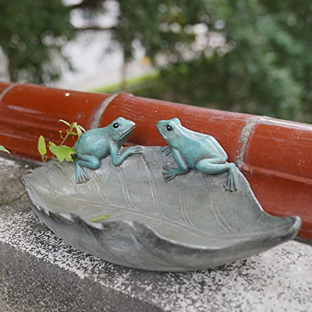 Bird-Feeder Wild Bird-Bath Bowl Outdoors - Garden Decor Polyresin Frogs on Leaf Bird Bath for Yard 12 x 7.25 x 3.5 inch-Newman House Studio