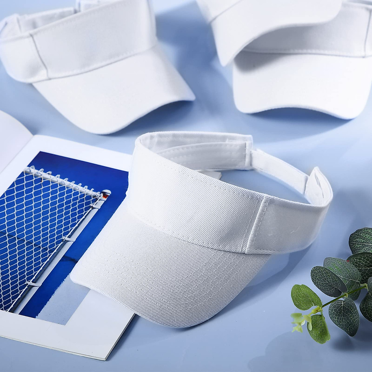 24 Pieces Visors Bulk for Women Men Adjustable Sun Visor Hats UV Protection Sport Visors(White)