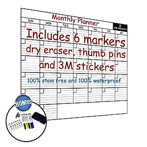 Dry Erase Wall Calendar 24x36 inch Monthly planner Undated Laminated, Includes Accessories