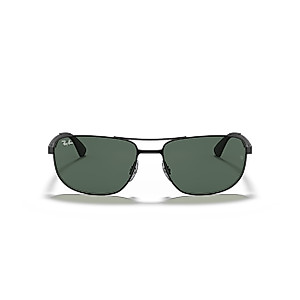 Ray-Ban Men's RB3528 Square Sunglasses, Matte Black/Dark Green, 61 mm