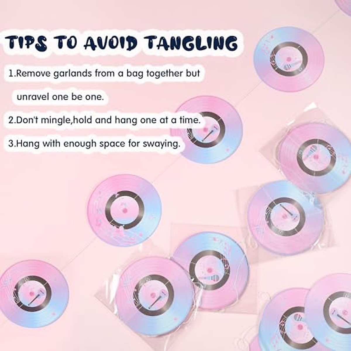 Cindeer 8 Pcs Rock and Roll Garlands Music Party Hanging Banner Vinyl Record Paper Cutouts Music Party Pink Decorations for Era Music Singer Party Fan Meetups Birthday Wedding Bachelor Bar Decorations