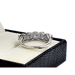 925 Sterling Silver Natural Blue Tanzanite 4 MM Round Cut Gemstone Women Jewelry Cluster Proposal Ring Wedding Ring Birthday Gift For Wife (Yellow Gold Rhodium Plated Silver, 6)