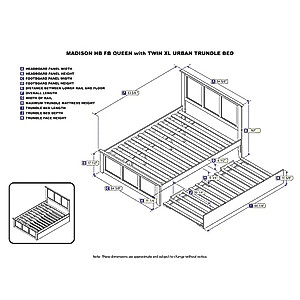 AFI Madison Queen Platform Bed with Matching Footboard and Turbo Charger with Twin Extra Long Trundle in White